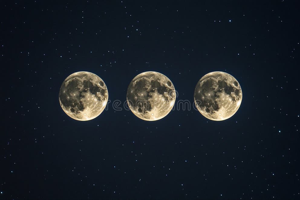 Three Full Moons Shining Brightly in a Starry Night Sky Stock Photo ...