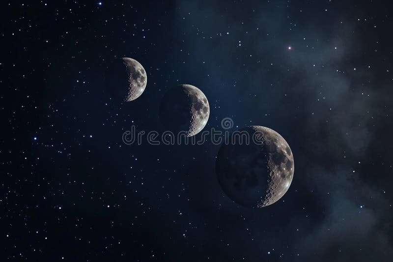 Three Full Moons Shining Brightly in a Starry Night Sky Stock ...