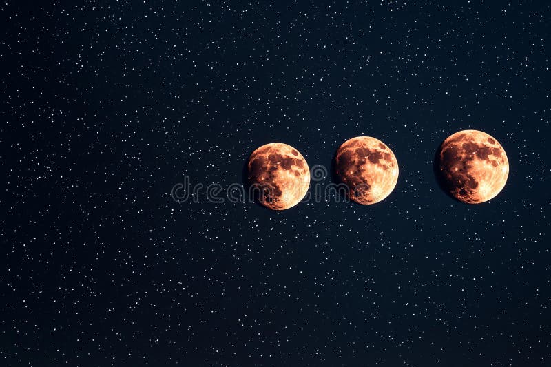 Three Full Moons Shining Brightly in a Starry Night Sky Stock ...
