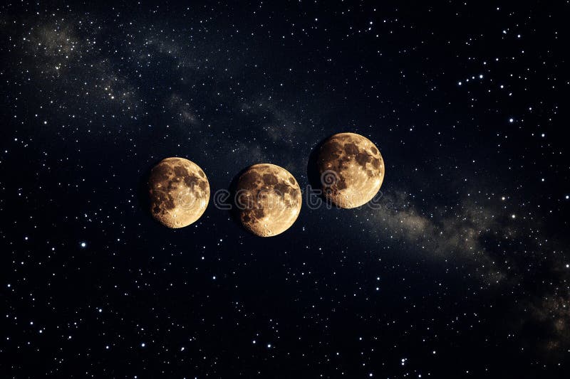 Three Full Moons Shining Brightly in a Starry Night Sky Stock Photo ...