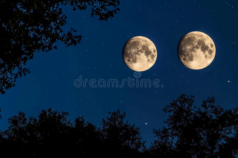 Three Full Moons Shining Brightly in a Starry Night Sky Stock Image ...