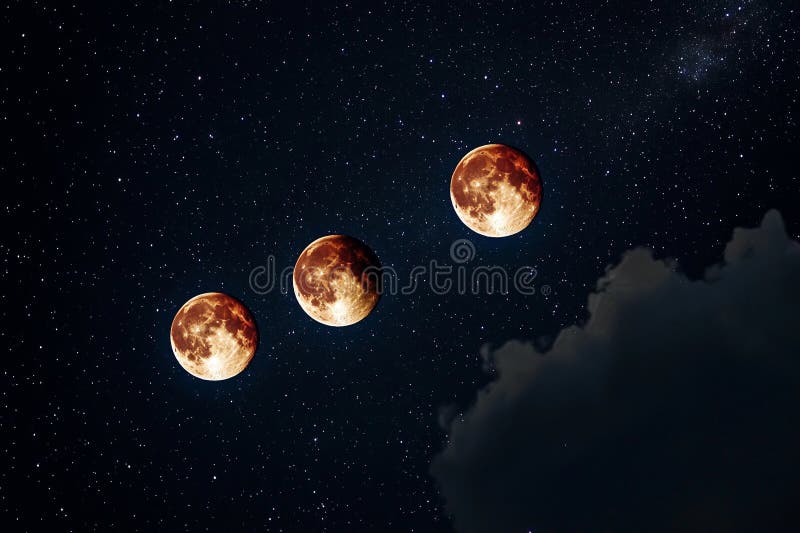 Three Full Moons Shining Brightly in a Starry Night Sky Stock Image ...