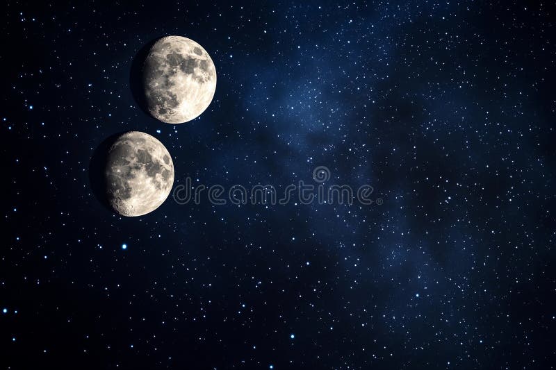 Three Full Moons Shining Brightly in a Starry Night Sky Stock Photo ...