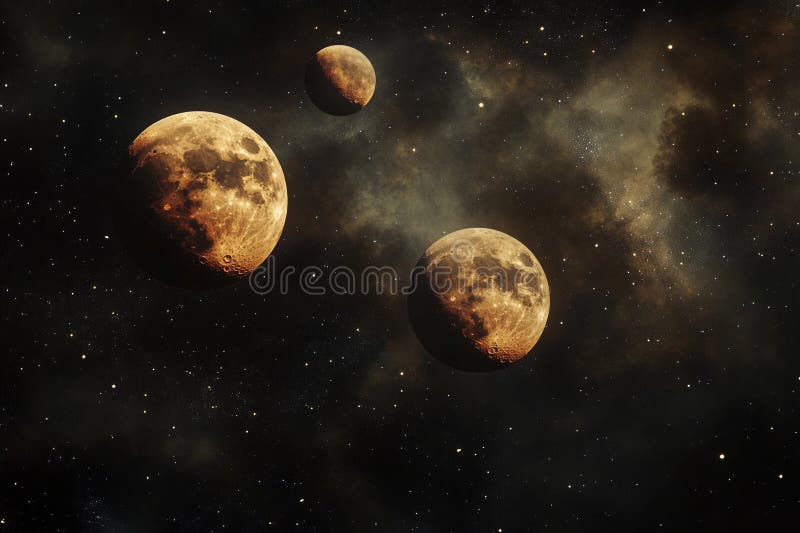 Three Full Moons Shining Brightly in a Starry Night Sky Stock Image ...
