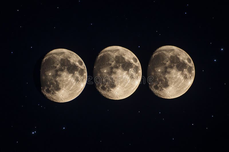 Three Full Moons Shining Brightly in a Starry Night Sky Stock Photo ...