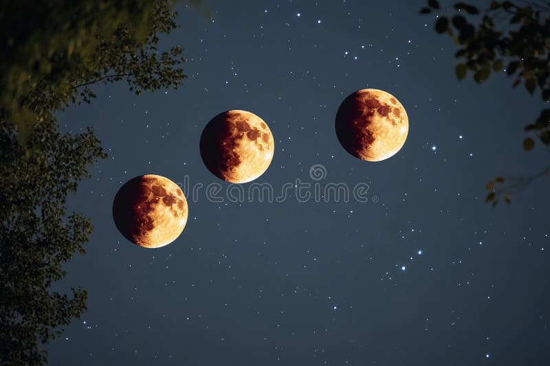Three Full Moons Shining Brightly in a Starry Night Sky Stock Photo ...
