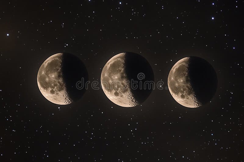 Three Full Moons Shining Brightly in a Starry Night Sky Stock Image ...