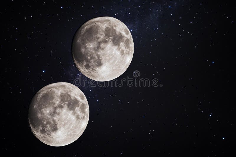 Three Full Moons Shining Brightly in a Starry Night Sky Stock Photo ...