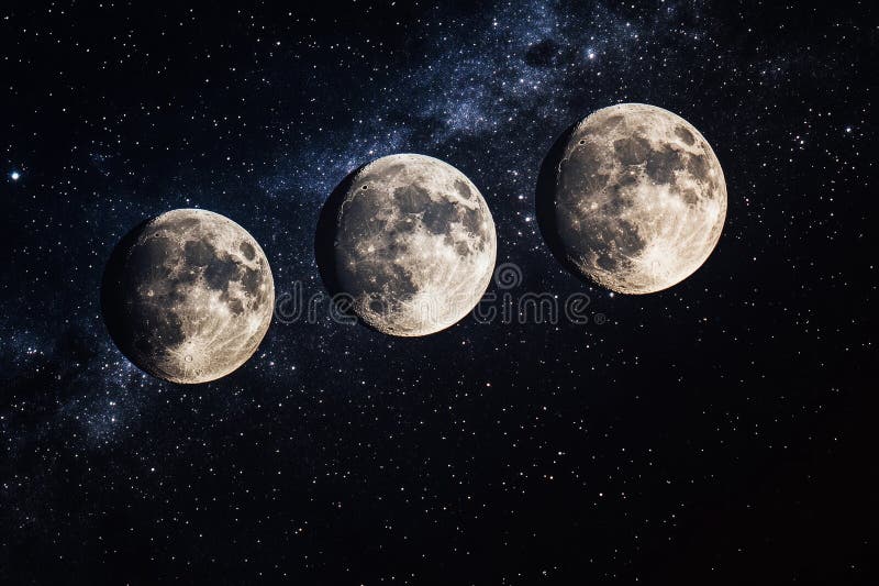 Three Full Moons Shining Brightly in a Starry Night Sky Stock Photo ...