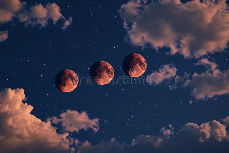 Three Full Moons Shining Brightly in a Starry Night Sky Stock Image ...