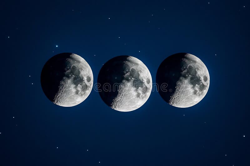 Three Full Moons Shining Brightly in a Starry Night Sky Stock Image ...