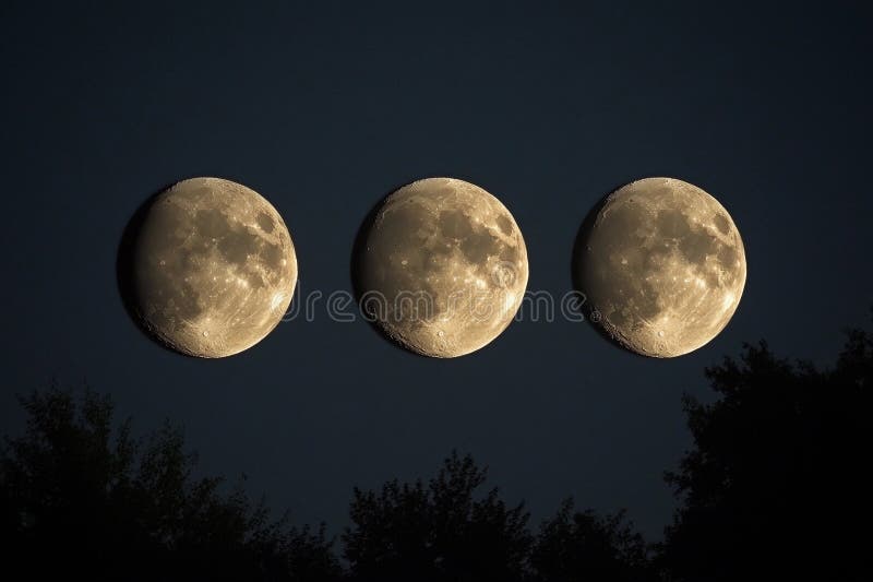 Three Full Moons Shining Brightly in a Starry Night Sky Stock Photo ...