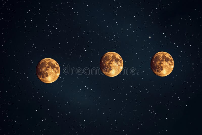 Three Full Moons Shining Brightly in a Starry Night Sky Stock Photo ...