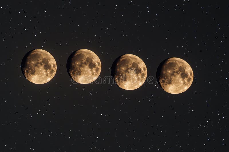 Three Full Moons Shining Brightly in a Starry Night Sky Stock Photo ...