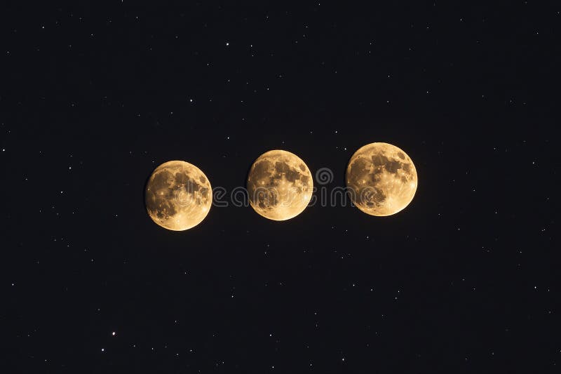 Three Full Moons Shining Brightly in a Starry Night Sky Stock Photo ...