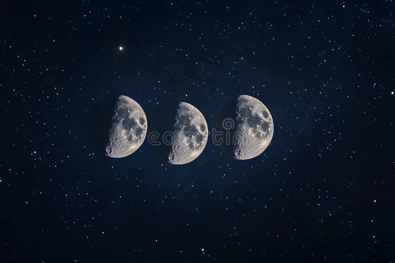 Three Full Moons Shining Brightly in a Starry Night Sky Stock Photo ...
