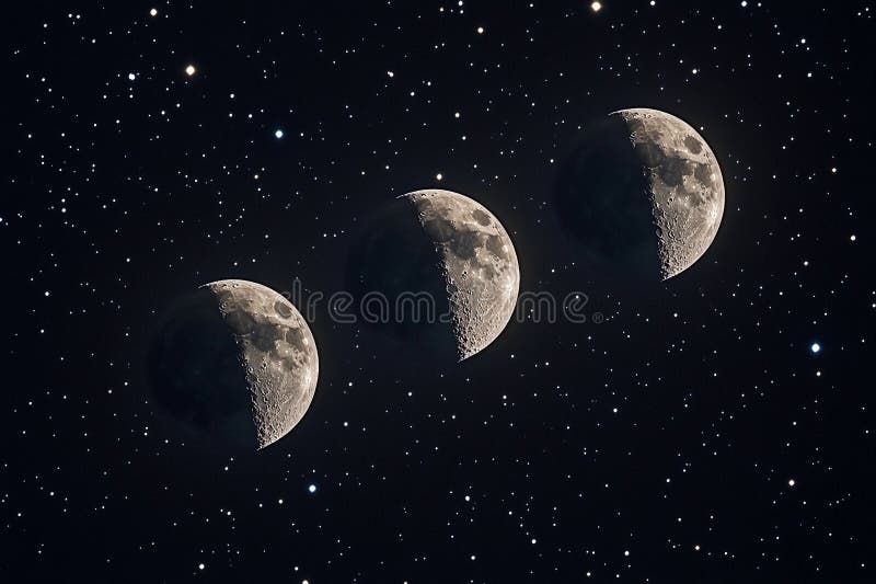 Three Full Moons Shining Brightly in a Starry Night Sky Stock Image ...