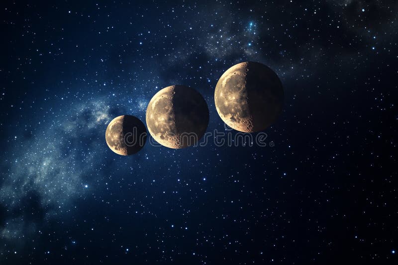 Three Full Moons Shining Brightly in a Starry Night Sky Stock Image ...
