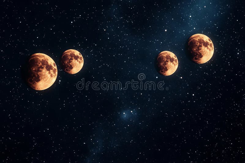 Three Full Moons Shining Brightly in a Starry Night Sky Stock Image ...