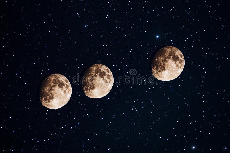 Three Full Moons Shining Brightly in a Starry Night Sky Stock Photo ...