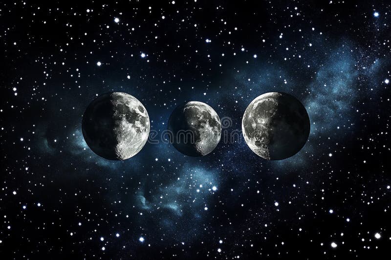 Three Full Moons Shining Brightly in a Starry Night Sky Stock Photo ...