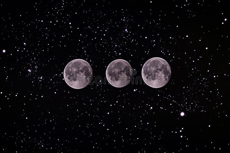 Three Full Moons Shining Brightly in a Starry Night Sky Stock ...