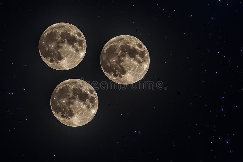 Three Full Moons Shining Brightly in a Starry Night Sky Stock Image ...