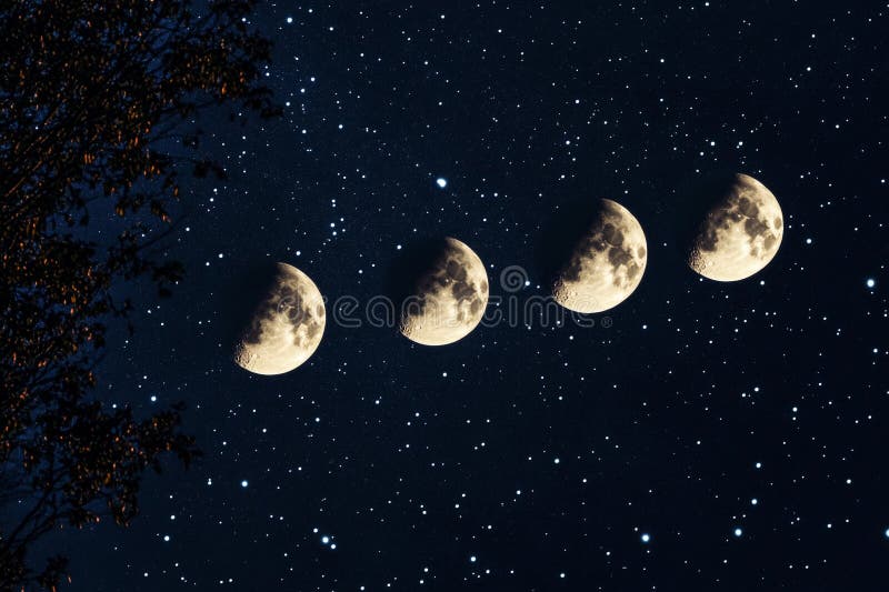 Three Full Moons Shining Brightly in a Starry Night Sky Stock Image ...