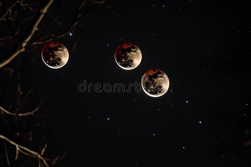Three Full Moons Shining Brightly in a Starry Night Sky Stock Image ...