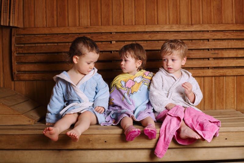 Three Funny Children Sauna Stock Photos - Free & Royalty-Free Stock ...