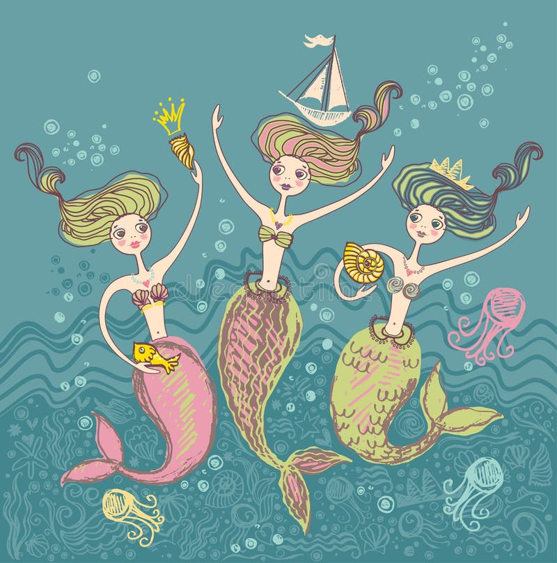 Cute Vector Set with Mermaids Stock Vector - Illustration of fantasy ...