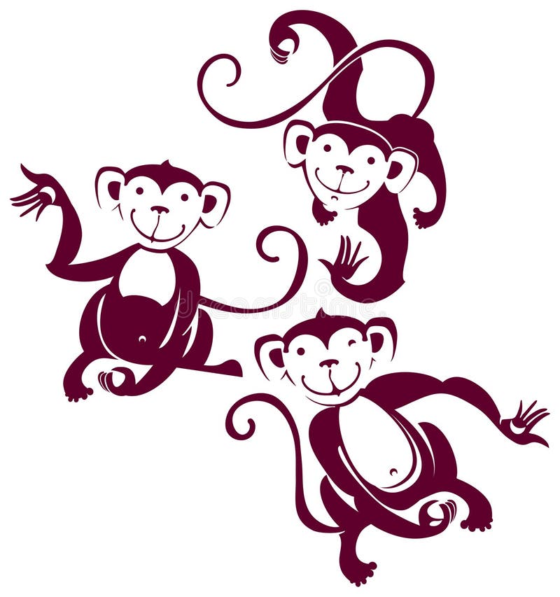Three funny monkeys. stock illustration. Illustration of character ...