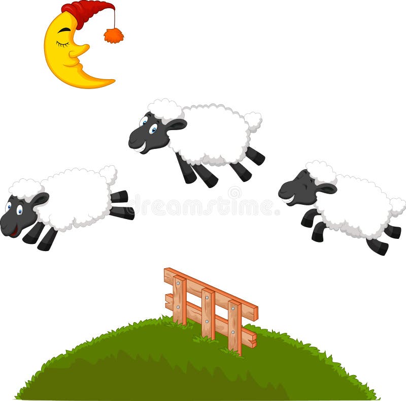 Three Funny Sheep Cartoon Jumping Over a Fence Stock Vector ...