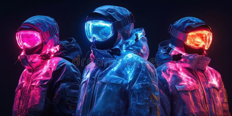 Three Futuristic Figures in Glowing Space Suits. Perfect for Sci-fi and ...