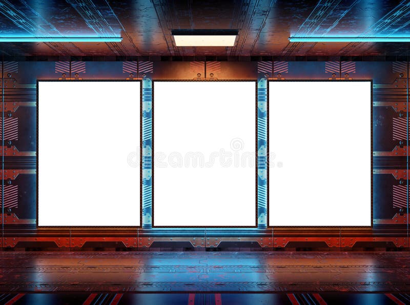 Three Futuristic Vertical Billboard Mockup. Cyberpunk Style Frames ...