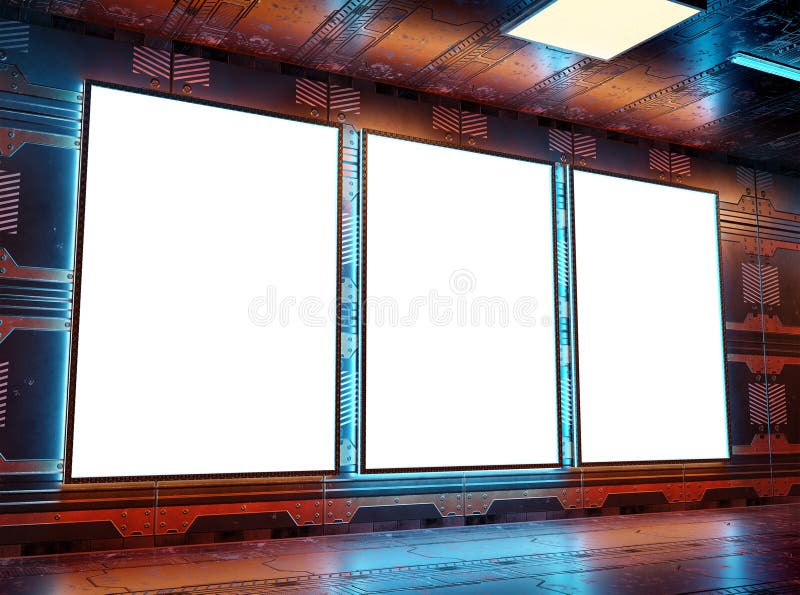 Three Futuristic Vertical Billboard Mockup. Cyberpunk Style Frames ...