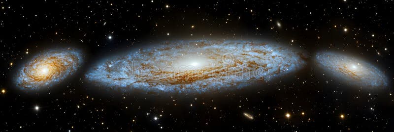Three Galaxies Displayed Against a Backdrop of Stars in a Panoramic ...