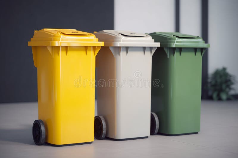 Three Garbage Containers in Yellow, Green and White, for Various Types ...