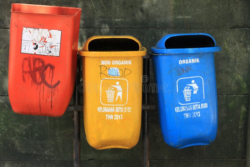 Three Garbage Recycle Bin Outdoor Rubbish Trash Can Color Orange Yellow ...
