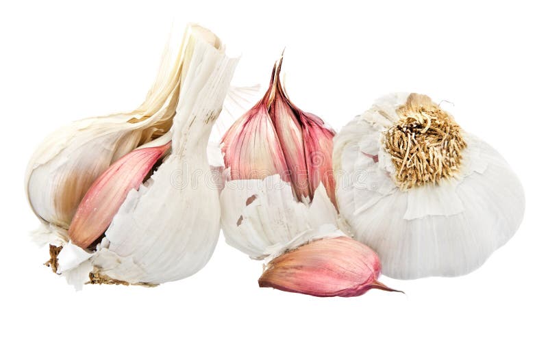 Three Raw Garlic Lie Side by Side on a White Background. Stock Image ...