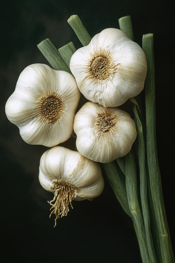Three Garlic Heads on Dark Background Stock Image - Image of meal ...
