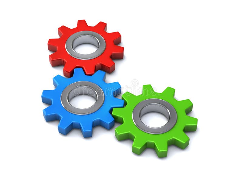 Three gears together 3d stock illustration. Illustration of round ...