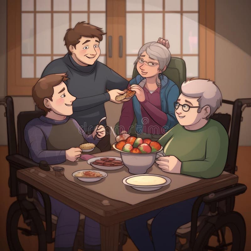 Three Generation Family Having Dinner Together in the Kitchen - Vector ...