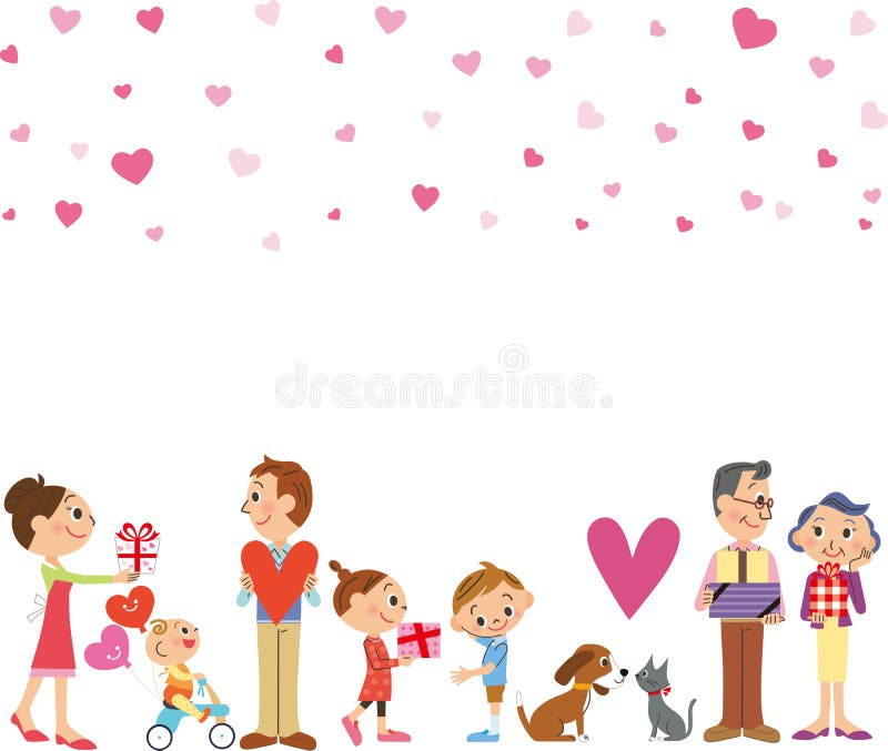 Three-generation Family and Valentine`s Day Stock Vector - Illustration ...