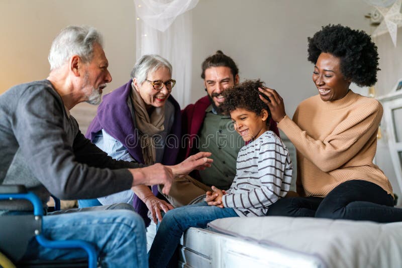 Three Generation Happy Multiethnic Family Group at Home Stock Image ...