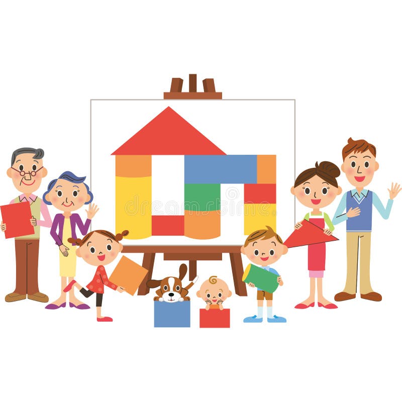 Three Generations Family Building Blocks Canvas Stock Vector ...