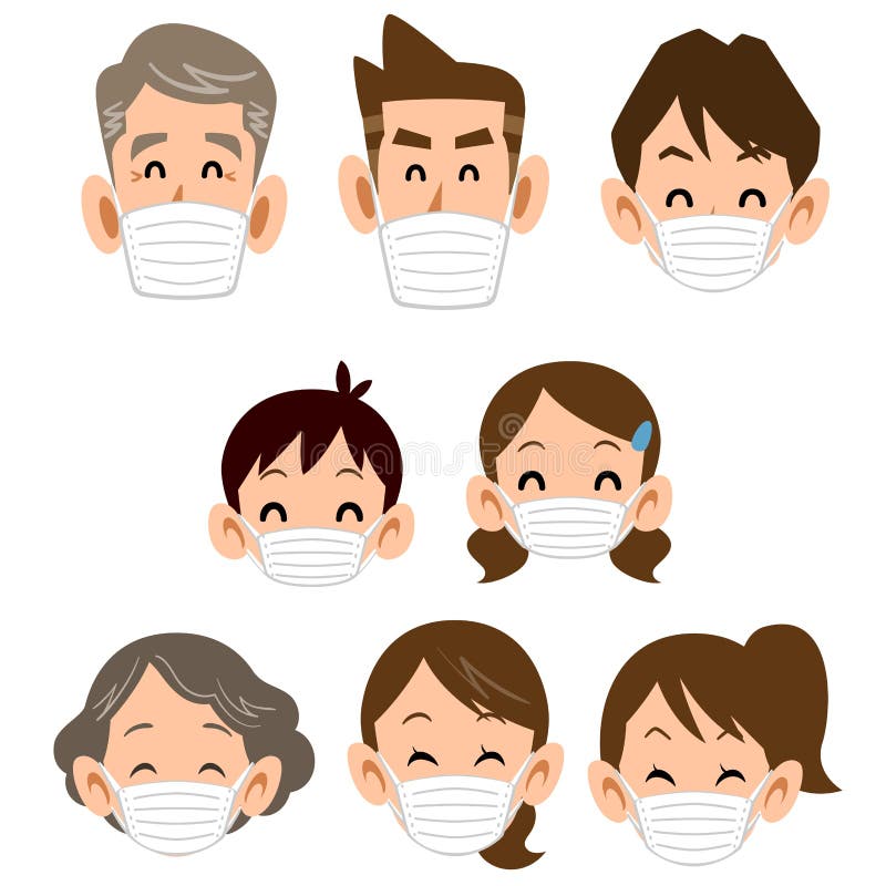 Three Generations of Families Wearing Masks Stock Vector - Illustration ...