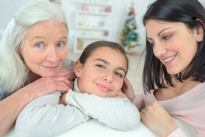 Three Generations Family Resting on Couch Stock Image - Image of ...