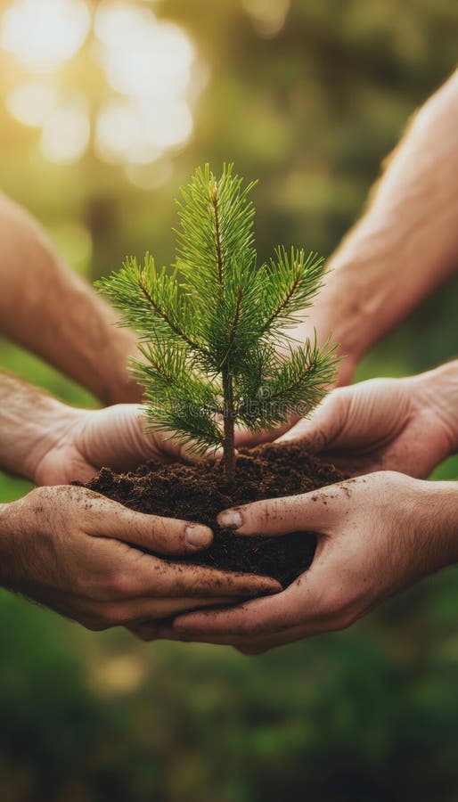 Three Generations of Hands Holding a Young Pine Tree Sapling for ...