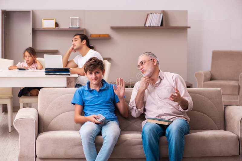 Three Generations at Home during Pandemic Stock Photo - Image of ...